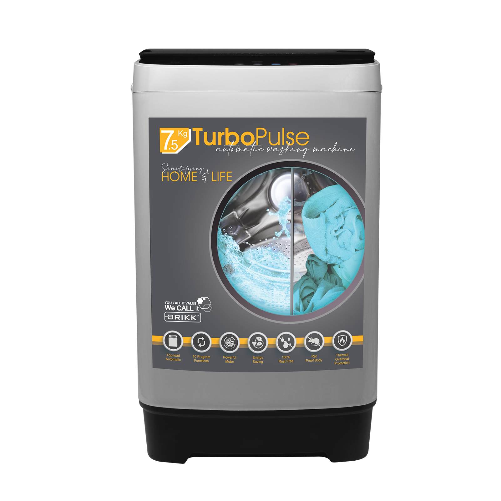 BRIKK 7.5kg Turbo Pulse Automatic Washing Machine (BFFAW-75KGRY)